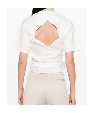 FORTE_FORTE Round Neck Self-tie T-shirt