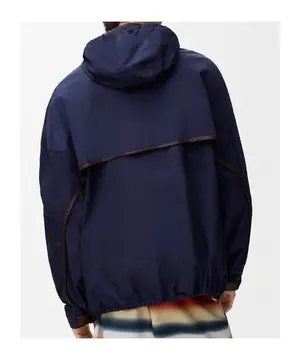 Loewe Ripstop Hooded Jacket With Leather Pocket Detail - Navy Blue/brown