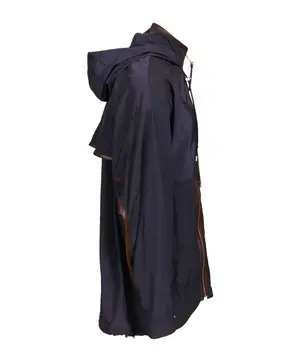 Loewe Ripstop Hooded Jacket With Leather Pocket Detail - Navy Blue/brown