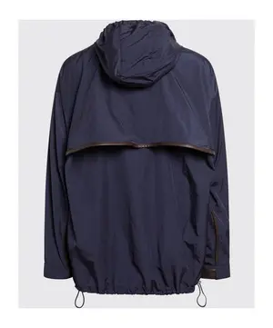 Loewe Ripstop Hooded Jacket With Leather Pocket Detail - Navy Blue/brown