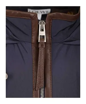 Loewe Ripstop Hooded Jacket With Leather Pocket Detail - Navy Blue/brown