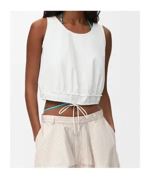 Loewe Drawstring Waist Crewneck Top With Anagram Pebble Pattern - White