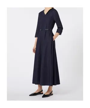Max Mara Embellished V-neck Midi Denim Dress - Midnight Blue