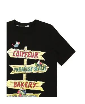 Moschino Round Neck Printed T-shirt - Black