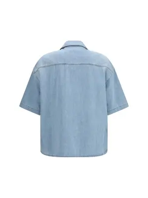 Loewe Anagram-embroidered Short-sleeved Shirt - Washed Blue