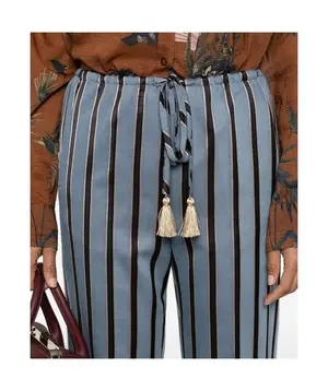 FORTE_FORTE Striped Linen Blend Relaxed Fit Trousers - Gray
