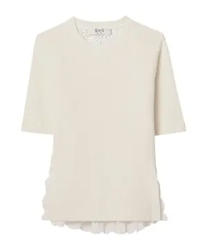 Sea Lennon Top With Embroidered Cotton Splicing