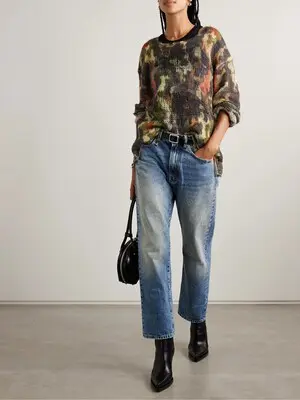 R13 Boyfriend Distressed Camouflage-print Open-knit Sweater