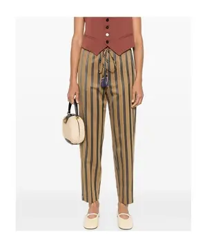 FORTE_FORTE Striped Drawstring Trousers - Brown