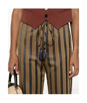FORTE_FORTE Striped Drawstring Trousers - Brown