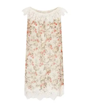 DÔEN Floral Silk Chiffon Lace Trim Blouse - No