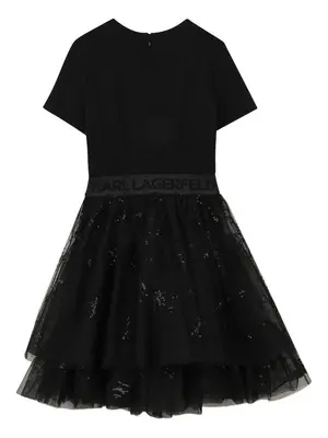 Karl Lagerfeld Sequined Tiered Dress With Ruffled Accents