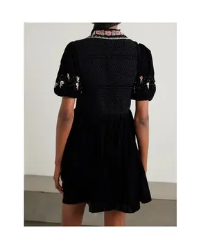 Sea Embellished Mini Dress With Puff Sleeves