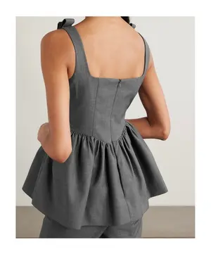 SHUSHU/TONG Woven Ruffle Top With Bow Detail