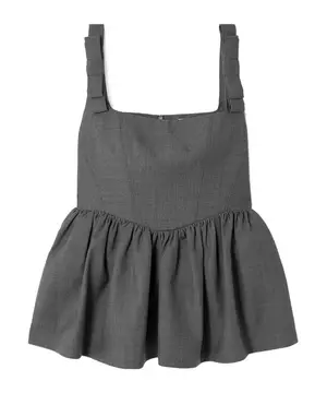 SHUSHU/TONG Woven Ruffle Top With Bow Detail