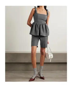 SHUSHU/TONG Woven Ruffle Top With Bow Detail
