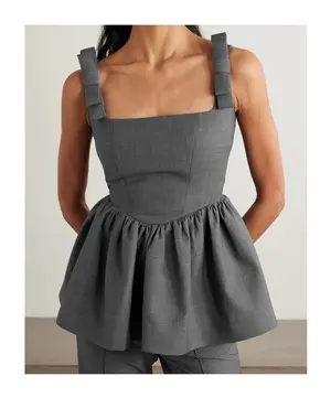 SHUSHU/TONG Woven Ruffle Top With Bow Detail