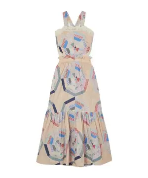 Sea Crochet Trim Patchwork Midi Dress - Multicolor