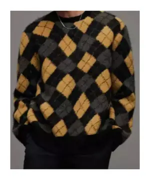 ALLSAINTS Argyle Patterned Long Sleeve Crew Neck Sweater