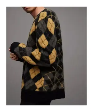 ALLSAINTS Argyle Patterned Long Sleeve Crew Neck Sweater