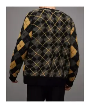 ALLSAINTS Argyle Patterned Long Sleeve Crew Neck Sweater