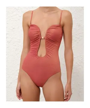 Zimmermann Rhiannon Deep Plunge 1pc Swimsuit - Slate Rose