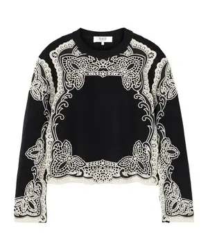 Sea Madeira Embroidery Patchwork Sweater - Black