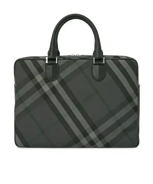 Burberry Grid Check Pattern Briefcase With Adjustable Strap - Black