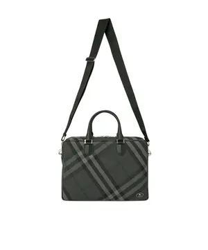 Burberry Grid Check Pattern Briefcase With Adjustable Strap - Black