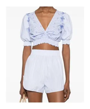 Ermanno Scervino Striped Puff Sleeve Top