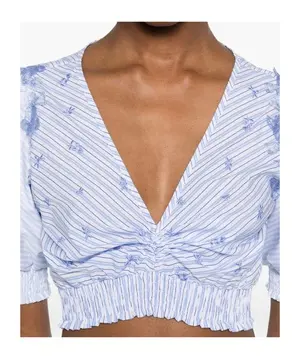 Ermanno Scervino Striped Puff Sleeve Top