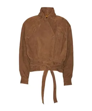 ROTATE BY BIRGER CHRISTENSEN Belted Leather Bomber Jacket