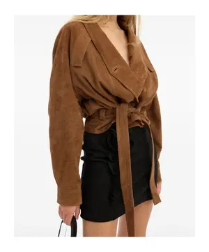 ROTATE BY BIRGER CHRISTENSEN Belted Leather Bomber Jacket