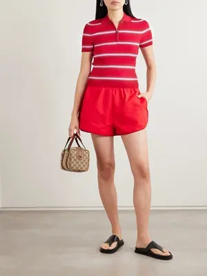 Staud Ren" Striped Ribbed Knit Polo Shirt - No