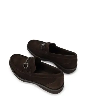 FERRAGAMO Chocolate Suede Loafers With Logo Buckle - Black