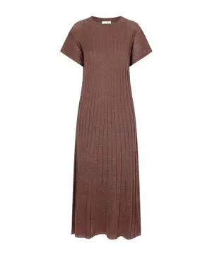 Brunello Cucinelli Metallic Ribbed-knit Midi Dress