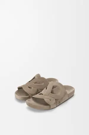 Loewe Ease Monogram Suede Slides - Limestone