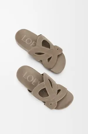 Loewe Ease Monogram Suede Slides - Limestone