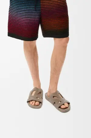 Loewe Ease Monogram Suede Slides - Limestone