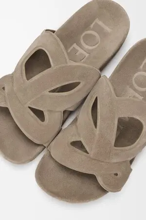 Loewe Ease Monogram Suede Slides - Limestone