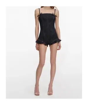 SELF-PORTRAIT Denim Bow Playsuit