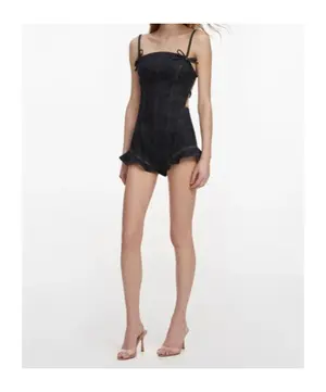 SELF-PORTRAIT Denim Bow Playsuit
