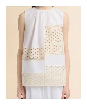 Marni Sleeveless Broderie Anglaise Top - White