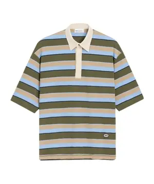 AMI Paris Striped Patch Polo Shirt - No