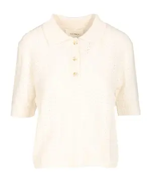 LISA YANG Pointelle Knit Polo Sweater