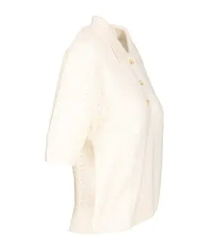 LISA YANG Pointelle Knit Polo Sweater
