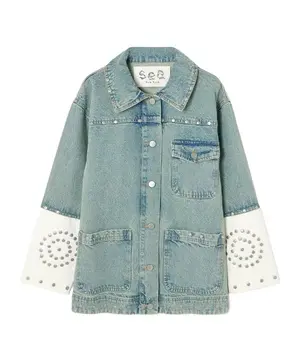 Sea Studded Two-tone Denim Jacket - Gray