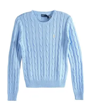 Polo Ralph Lauren Cable Knit Crewneck Jumper With Embroidered Pony - Blue