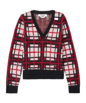 RE/DONE Embroidered Checked Jacquard-knit Sweater
