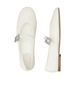 ROGER VIVIER Efflorescence Mary Jane Flats In Leather With Crystal Buckle
